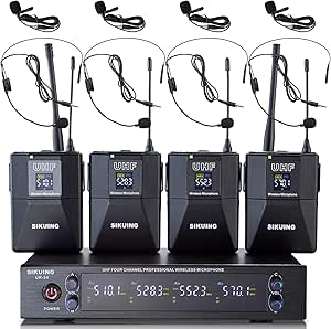 Amazon.com: SIKUING 4 Channel UHF Wireless Microphone System with Lavalier Headset Mics, 4x50 ...