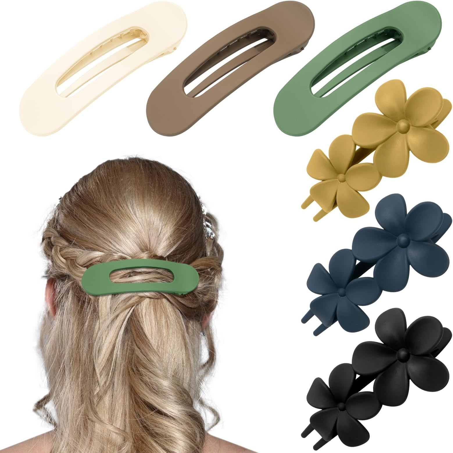 Amazon.com: 7 Pcs Flower Flat Hair Clips for Women, Lay Flat Claw Clips ...