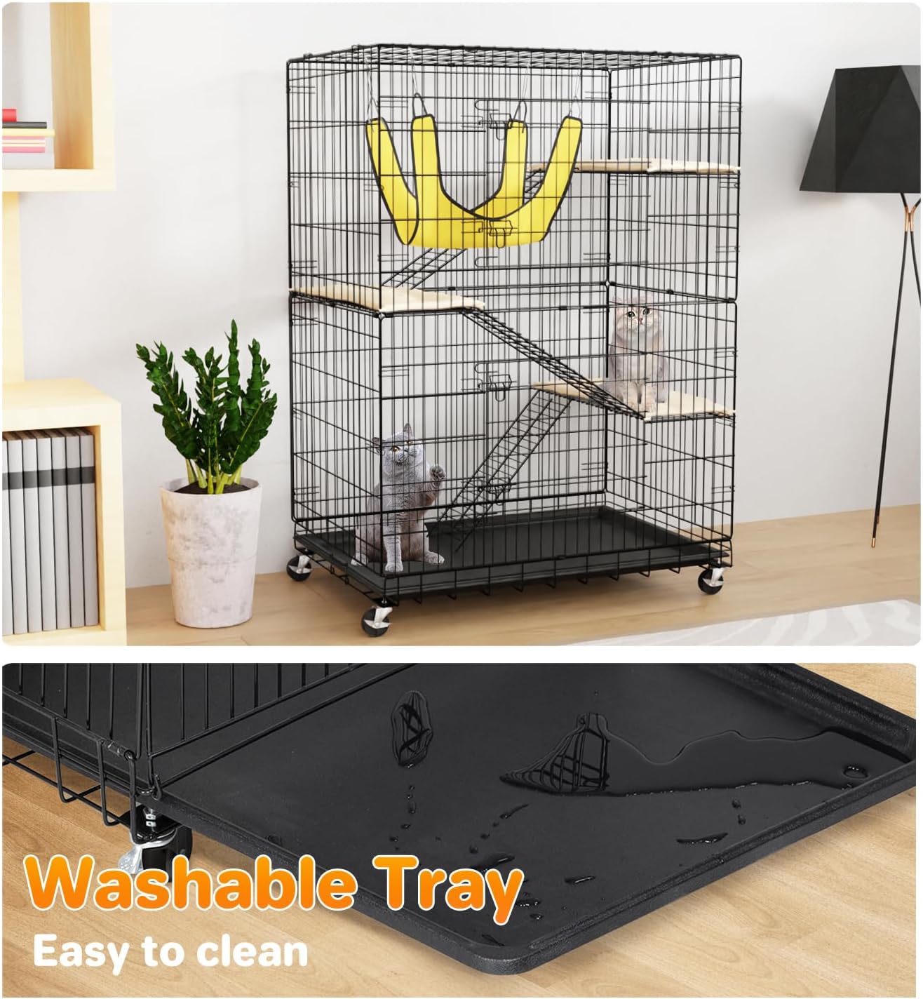 Jaula plegable para gatos, 48 pulgadas de altura, 4 niveles de metal ...