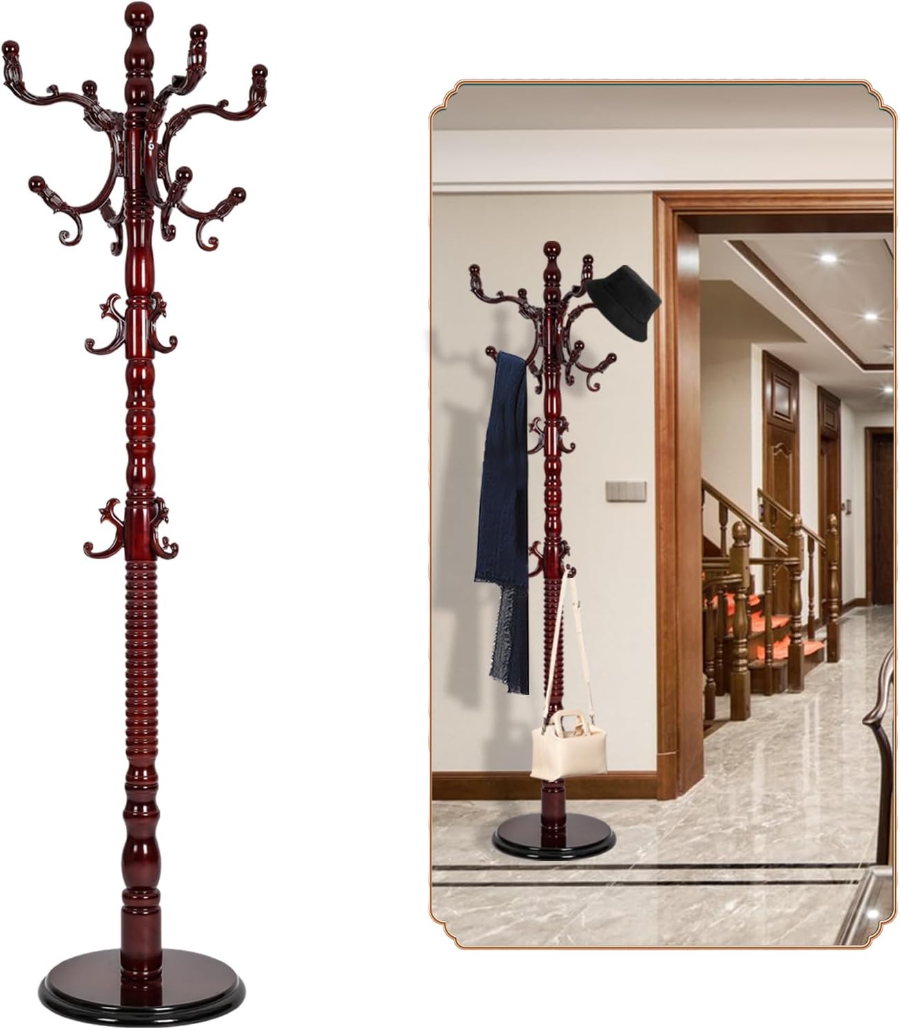Amazon.com: Bekrvio Coat Rack Freestanding Wood Tree Rack with 8 Hooks ...