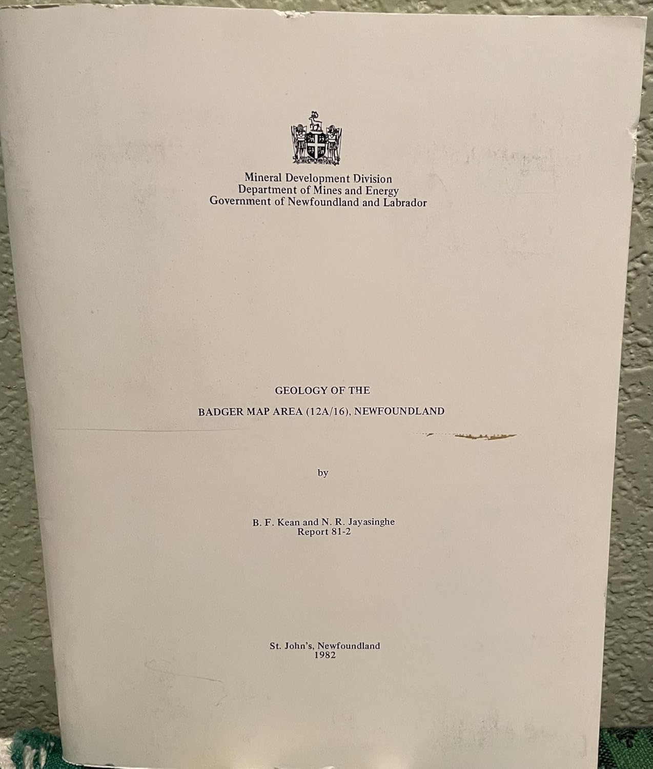 Geology of the Badger Map Area (12A/16) , Newfoundland,: B. F. Kean ...