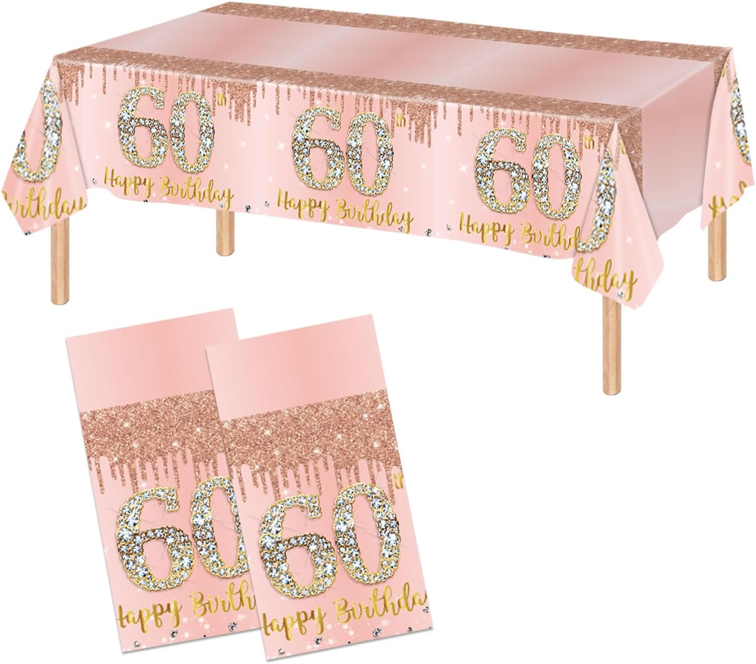Amazon.com: Poqirzan 2PCS Pink Rose Gold 60th Birthday Tablecloth 60th ...