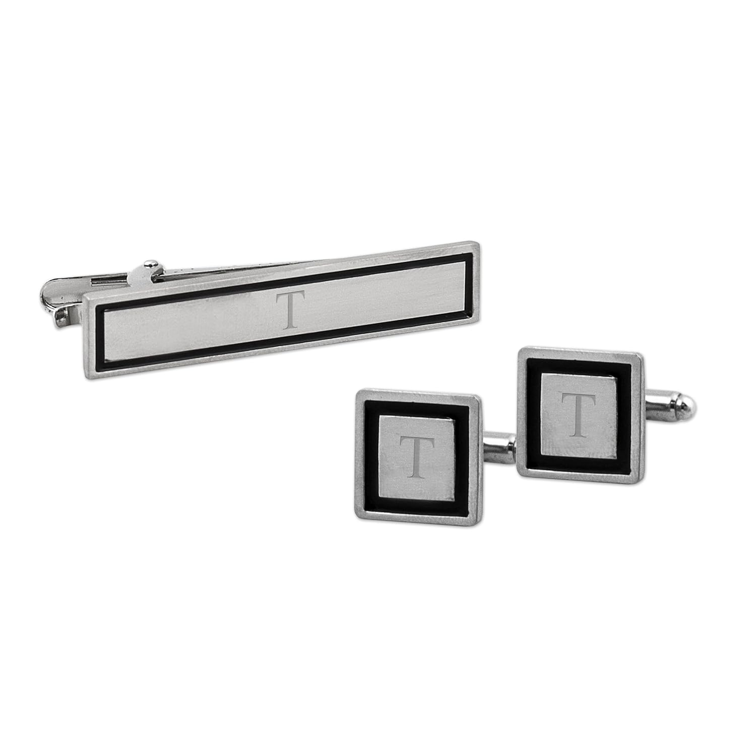 Cathy's Concepts Black Border Designer Cuff Links and Tie Clip ...
