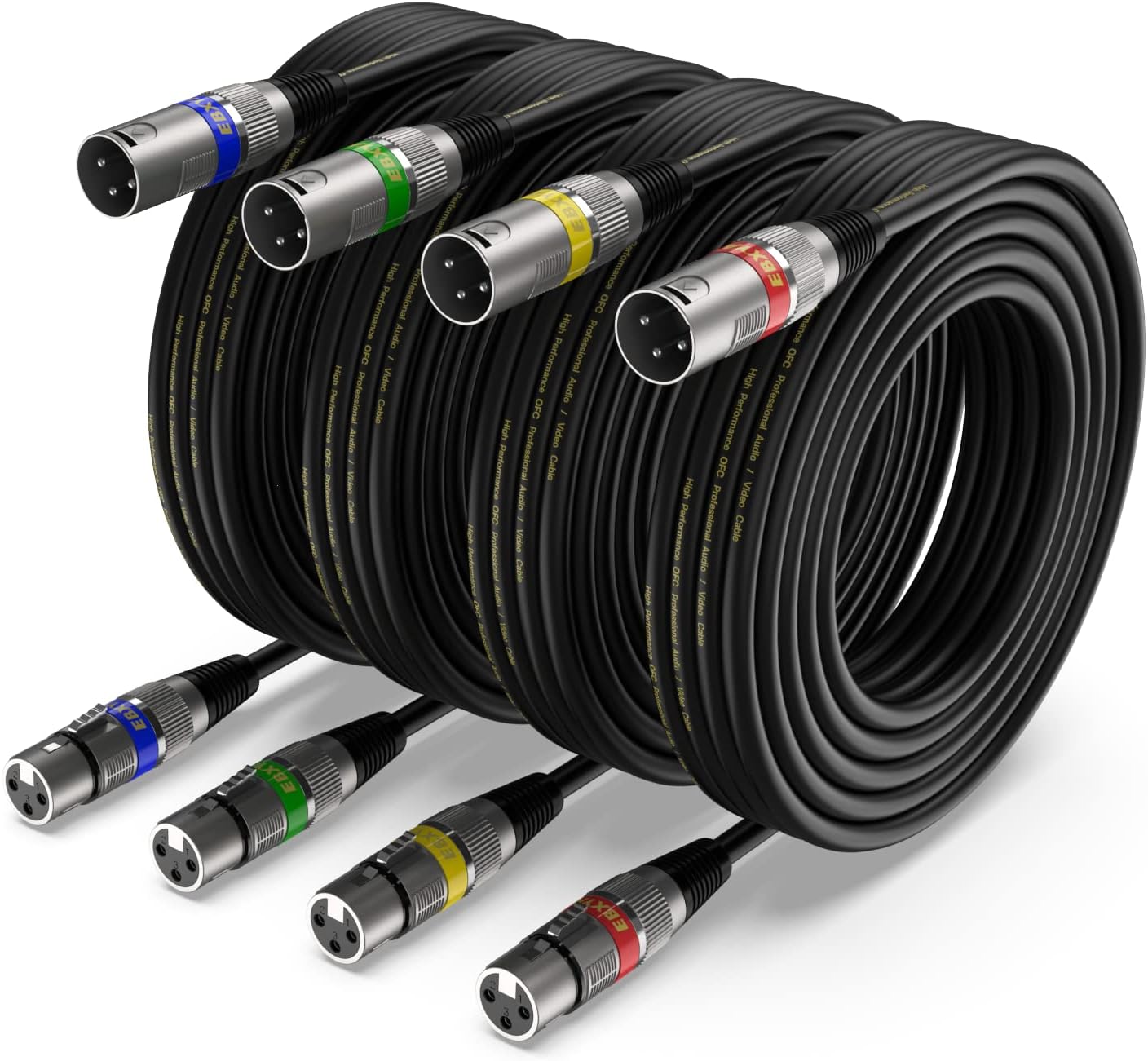 Amazon.com: EBXYA XLR Cable 15ft 4 Packs - Premium Balanced DMX Cable ...