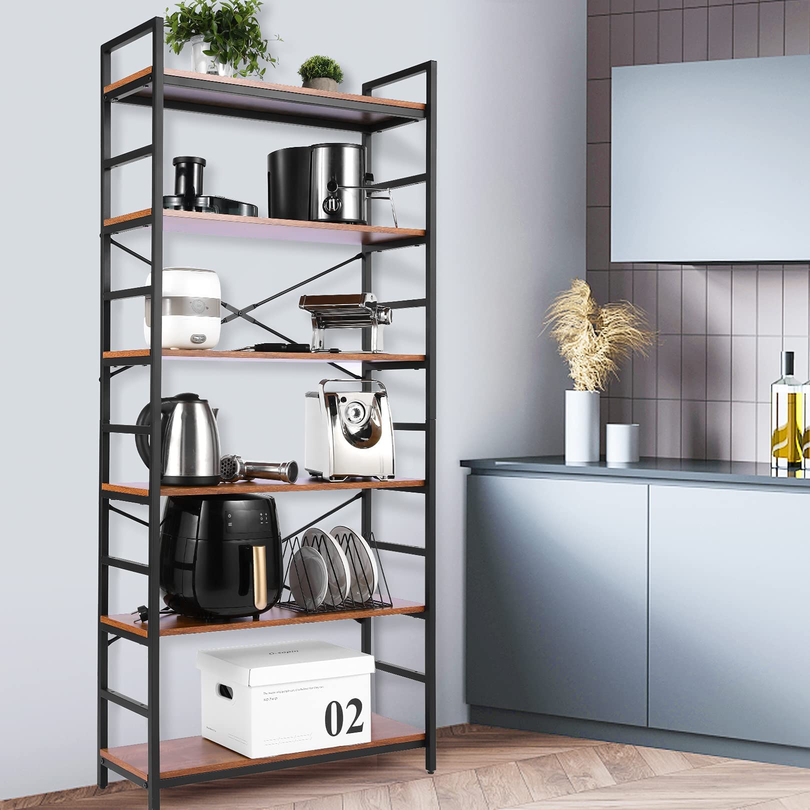 Devo 6 Tier Bookshelf Adjustable Bookcase Industrial Storage Shelves ...
