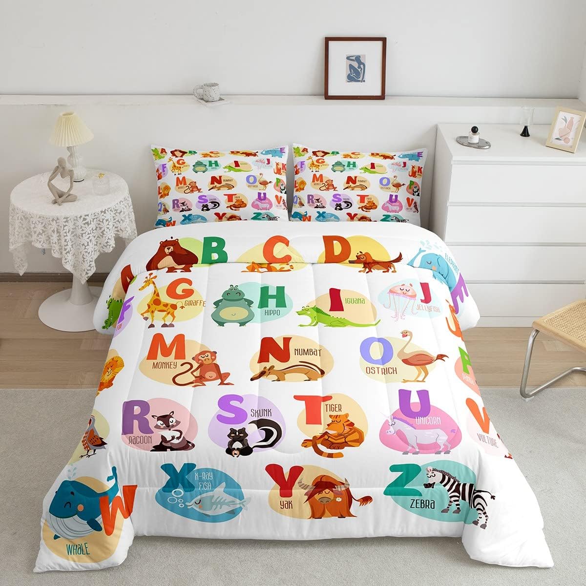Amazon.com: Alphabet Bedding Set for Kids Room Decor Cute Cartoon ...