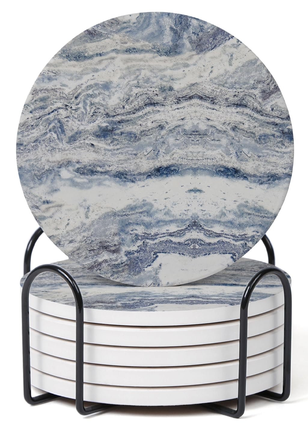 Amazon.com: Hoomey Set of 6 Navy Abstract Onyx Marble Coasters with ...