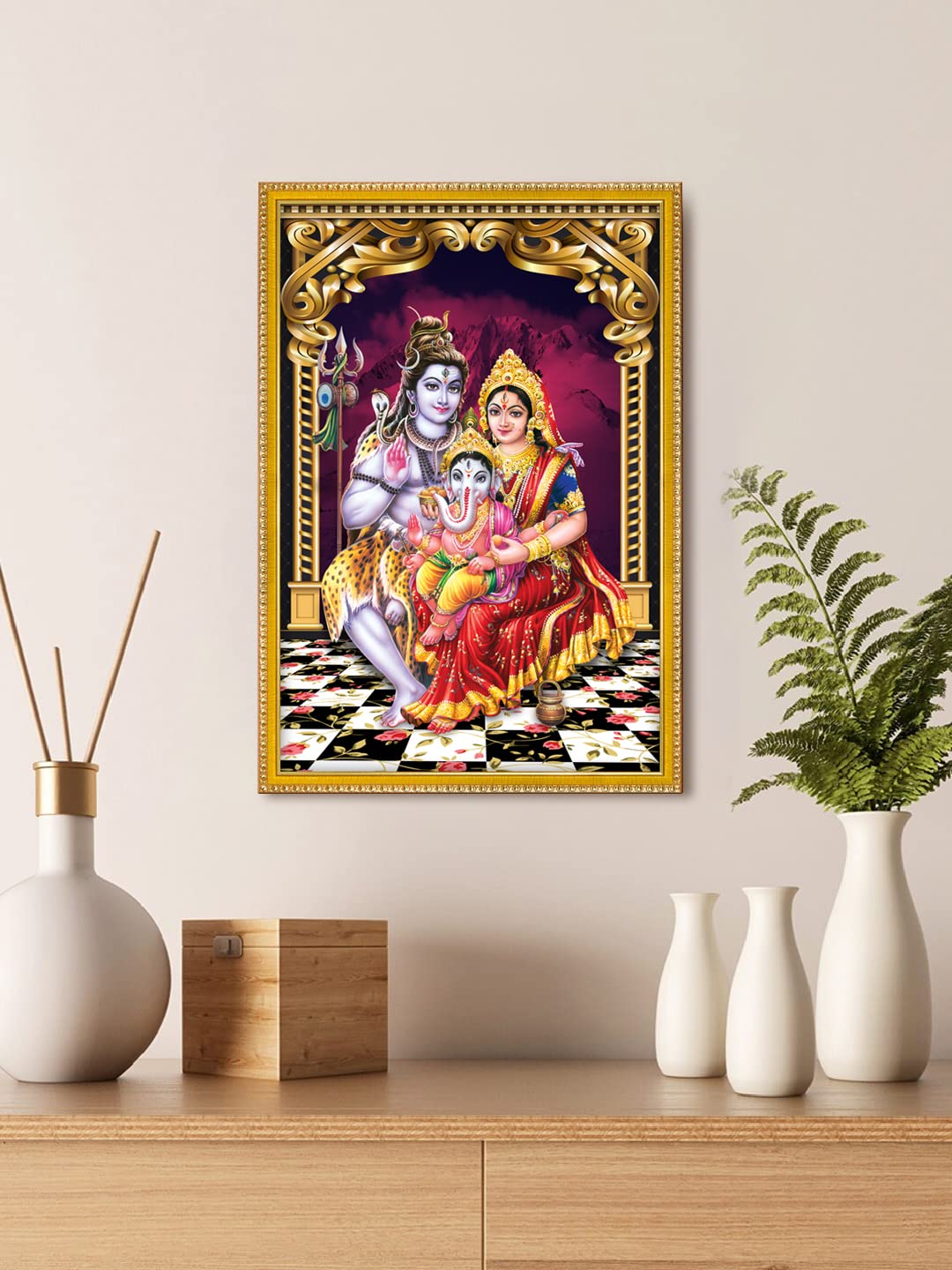 Buy 999Store Lord Shiva Parivar Photo Painting With Photo Frame For ...