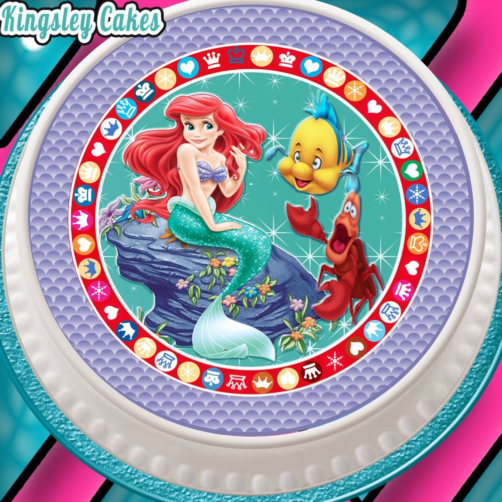 Buy PRECUT EDIBLE ICING CAKE TOPPER - 7.5 INCH ROUND ARIEL THE LITTLE ...