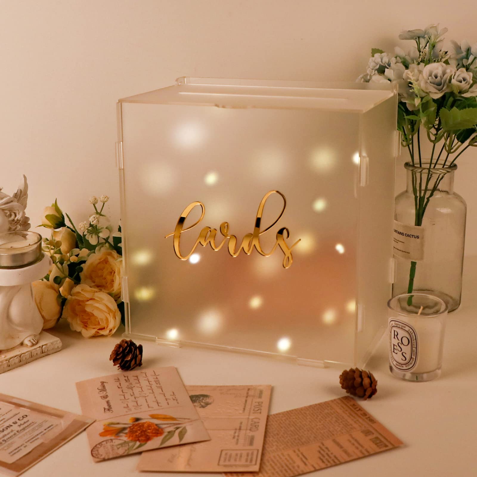 OurWarm Frosted Acrylic Wedding Card Box with String Light, Large Gift ...
