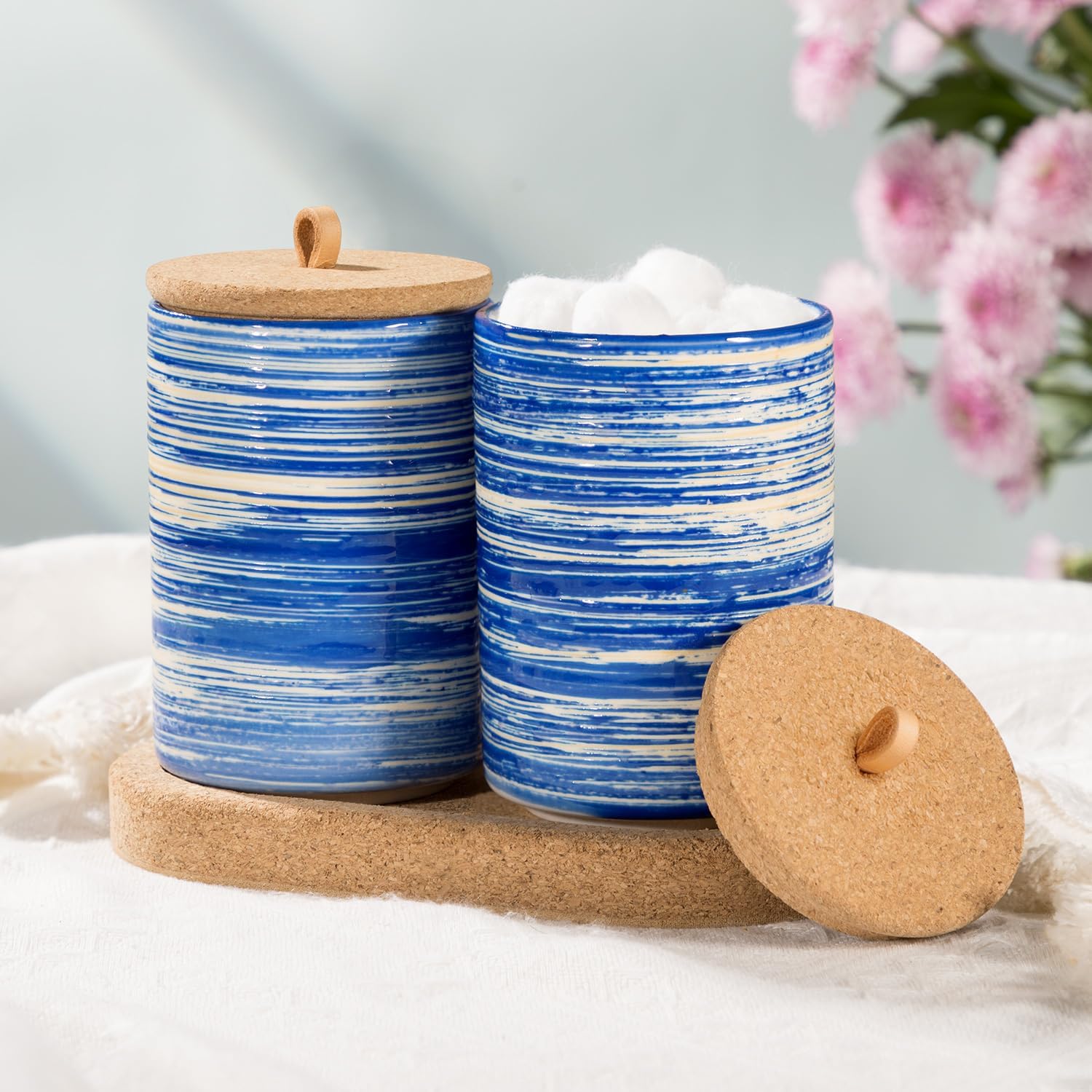 Amazon.com: 2 Pack Ceramic Qtip Holder Dispenser with Cork Lids and ...