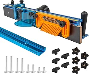 POWERTEC Deluxe Router Table Fence System 3-3/8” Tall 24" Long + 17-Piece Universal T-Track Kit ...