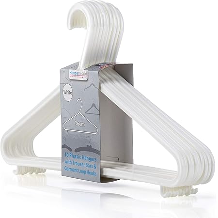 HANGERWORLD 20 White 36cm Plastic All Purpose Coat Clothes Garment ...
