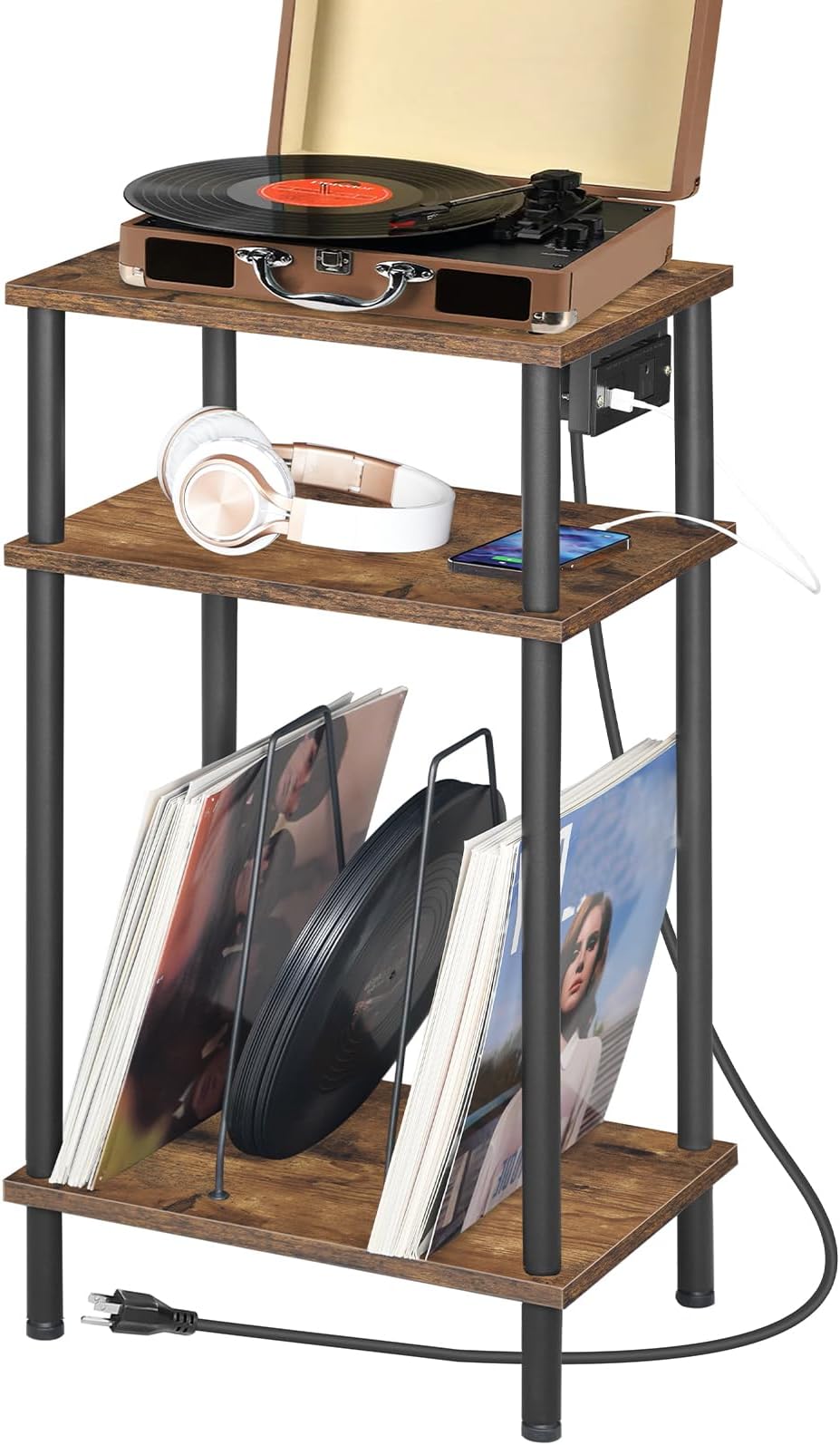 Amazon.com: BOLUO Black Record Player Stand with Vinyl Storage and ...
