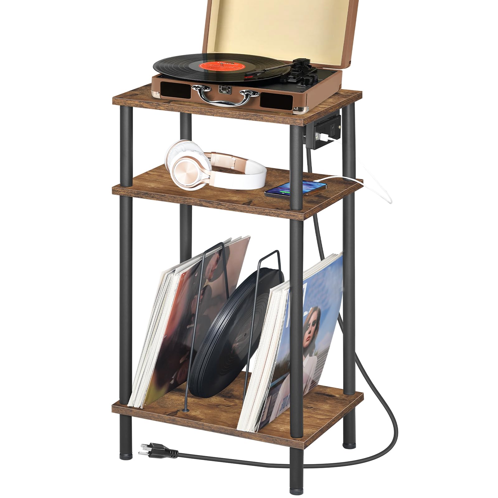 Snapklik.com : HOOBRO 3-Tier Record Player Stand, Vinyl Record Holder
