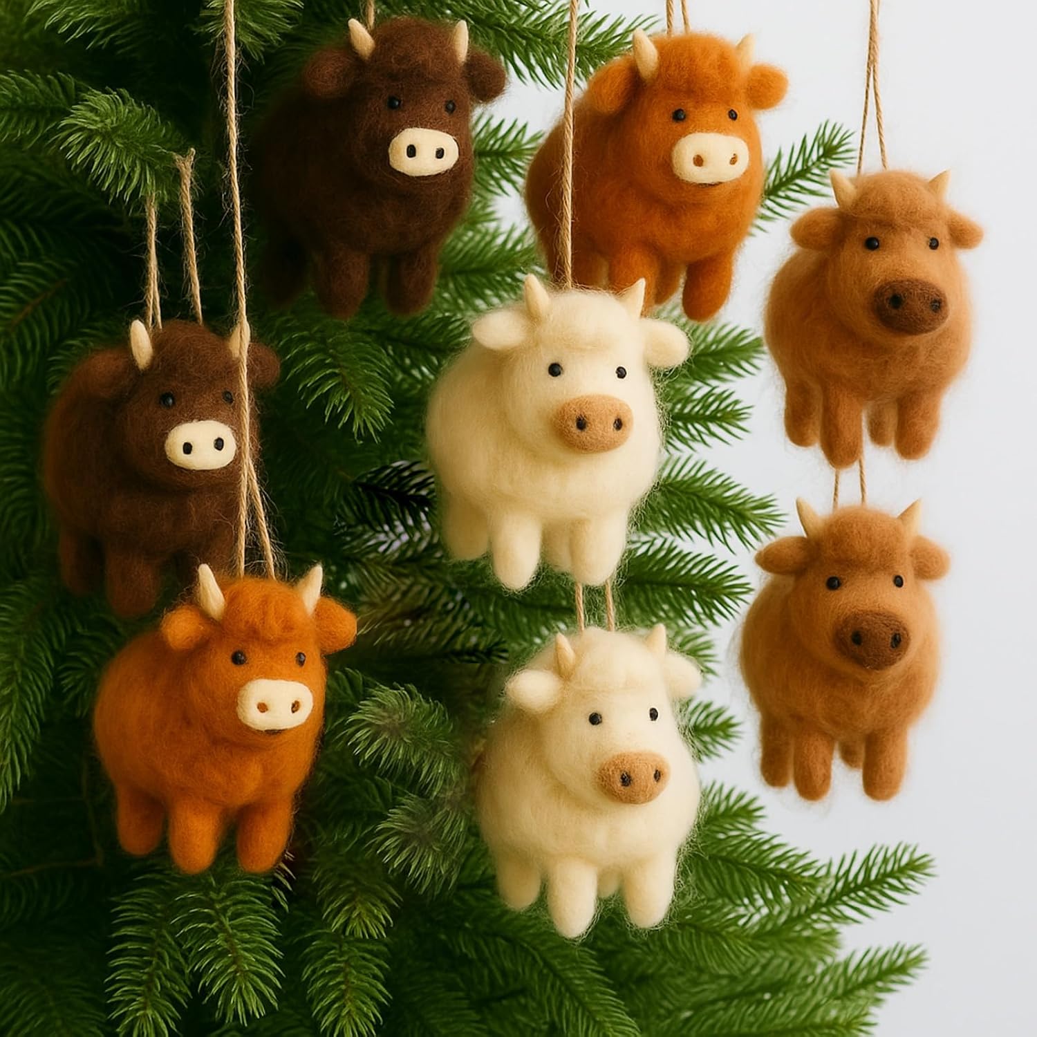 Amazon.com: 8 Pcs Highland Cow Christmas Ornaments Western Handmade ...