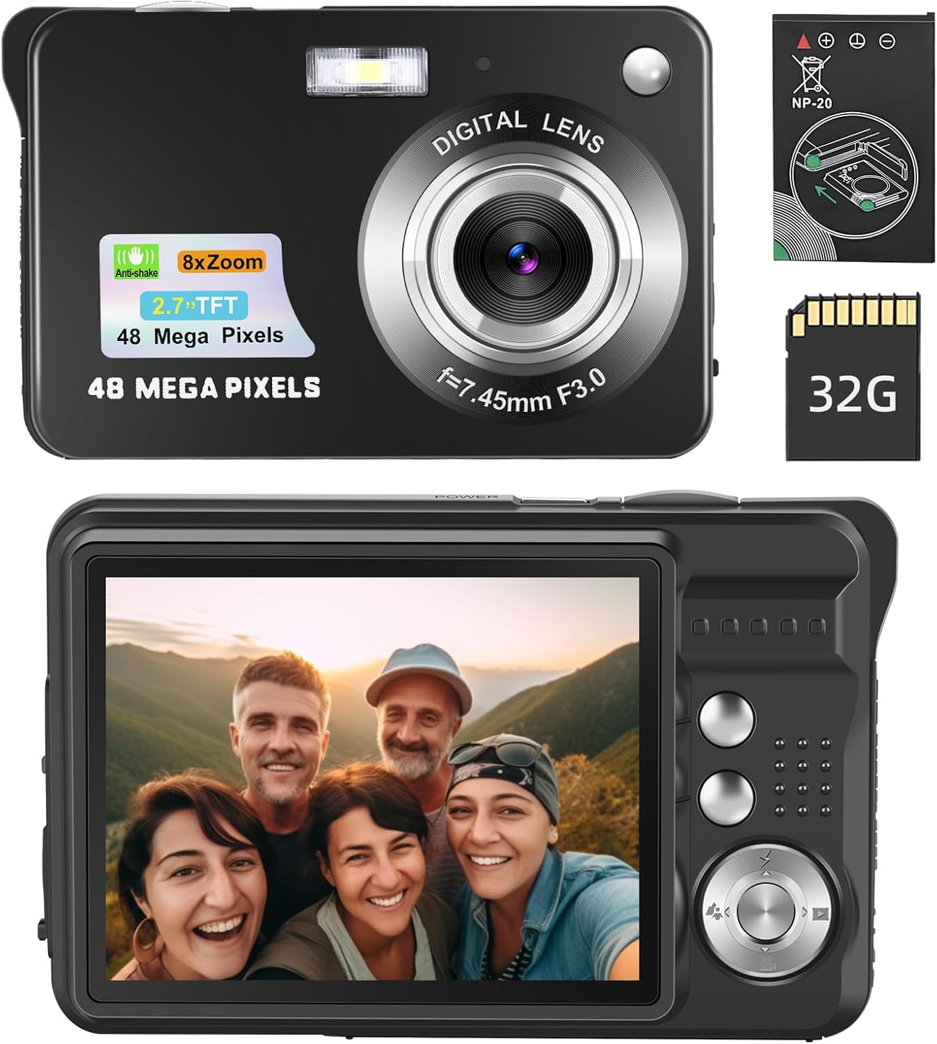 Compact Digital Camera 4K, 48MP, Complete Vlogging Kit with 32GB Micro ...