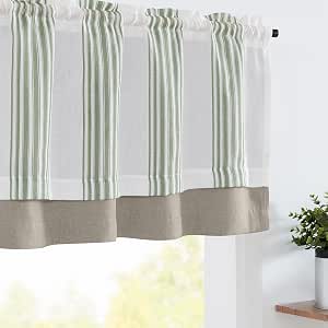 Amazon.com: jinchan Striped Linen Valance 16 Inch and Double Layer ...