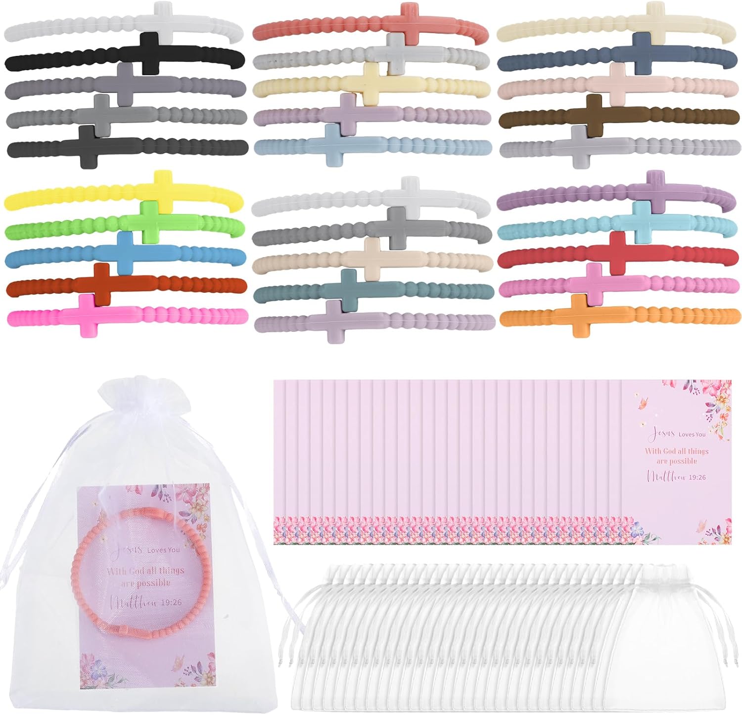 Amazon.com: Poen 90 Pcs Cross Silicone Bracelet Gifts Christian ...