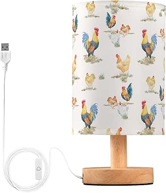YYZZH Table Lamp Watercolor Chicken Rooster Hen Rustic Farm Animal ...