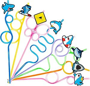 Amazon.com: 24 Shark Drinking Crazy Straws for Kids | Blue, Shark ...
