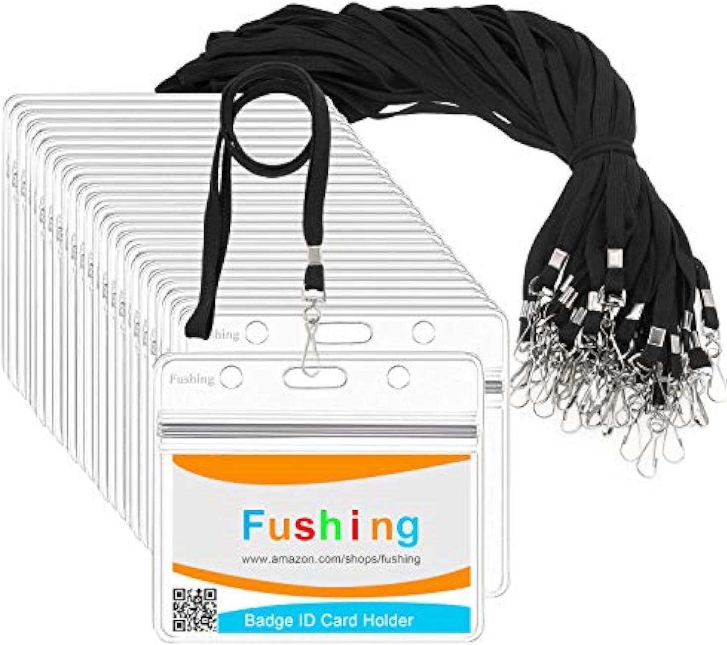 Fushing 30Pcs Clear Plastic Horizontal Name Tags Badge ID Card Holders ...