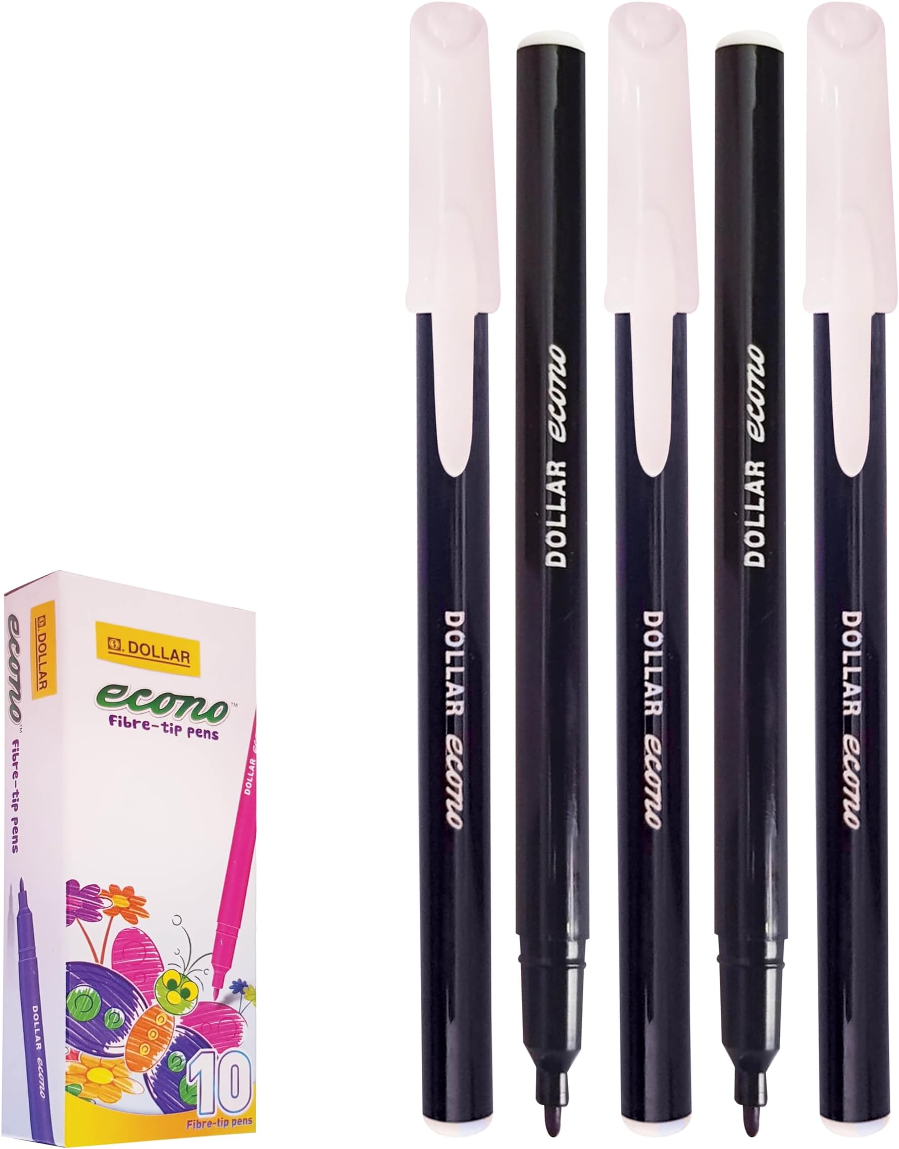 Dollar FeltStic Felt Tip Pens, BLACK, Pack of 50, Fine Point Fibre Pens ...