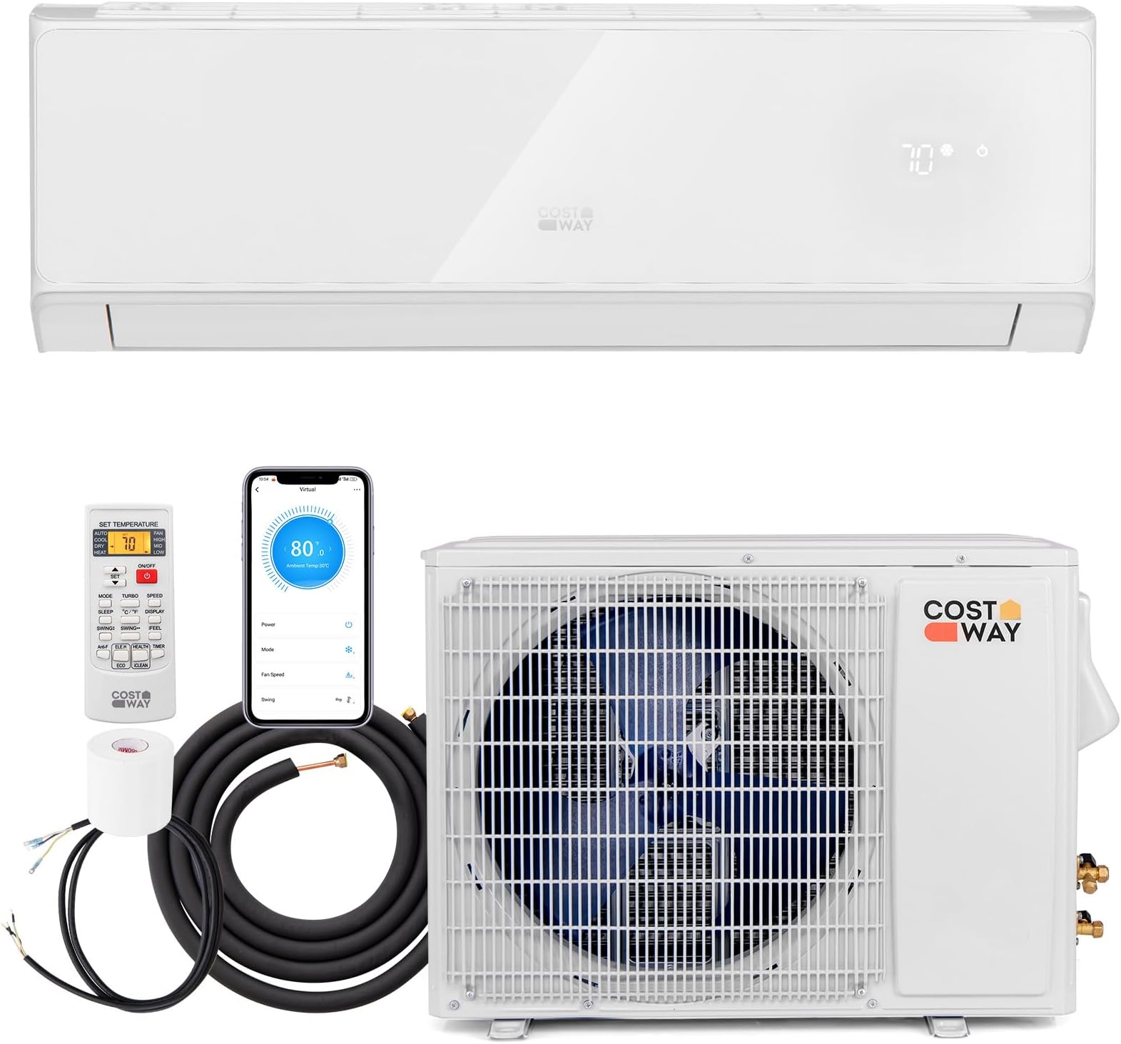 COSTWAY 12000 BTU Wifi Enabled Mini Split Air Conditioner & Heater, 22 ...