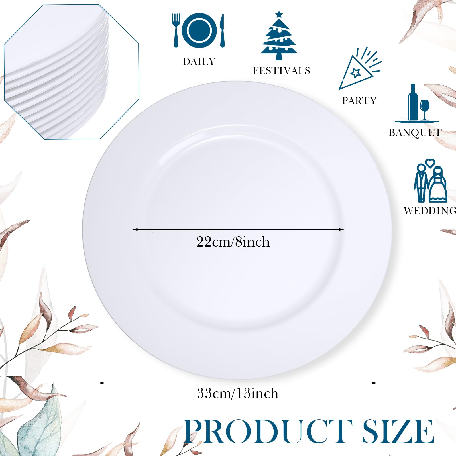 Tanlade 24 Pack White Charger Plates Bulk 13 Inch Round Plastic Dinner ...