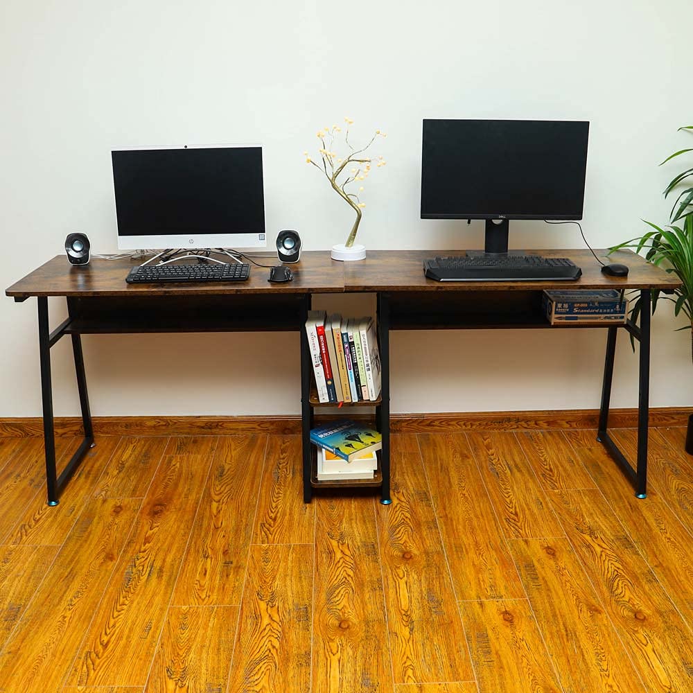 Buy YATAI Rustic Wood Large Writing Computer Desk For Two Person With 2 ...