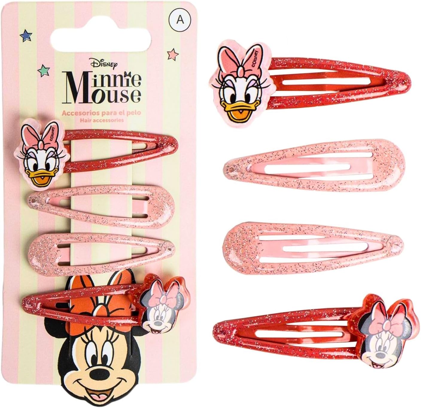 Disney Minnie Mouse Glittered Hair Snap Clips for Girls, 2 Inch Metal ...