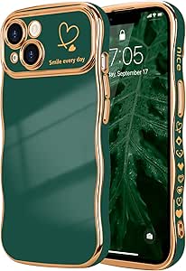 Amazon.com: LCHULLE for iPhone 14 Case for Women Girls, Cute Wave Frame Curly Shape with Love ...