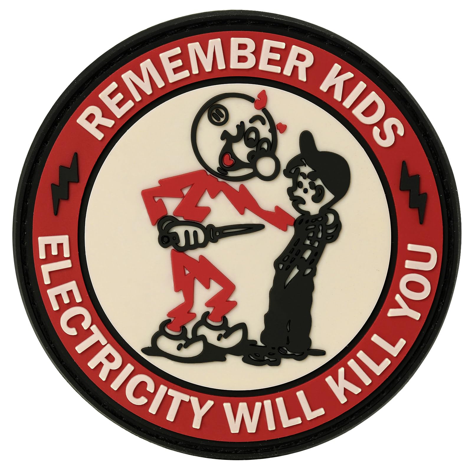 Warning Sign PVC Patch - Remember Kids Electricity Will Kill You, Funny ...