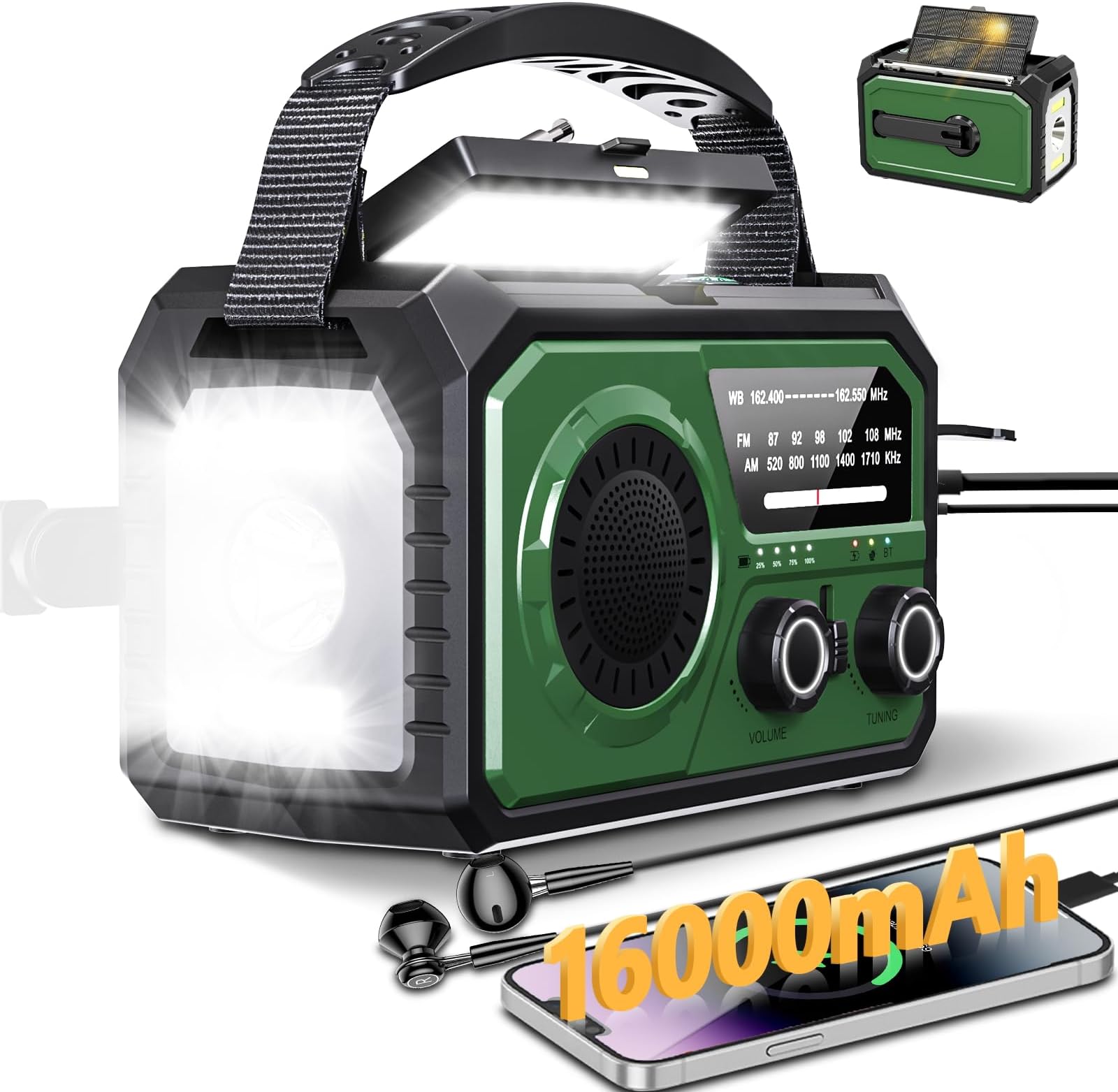 Amazon.com: 59200mWh Emergency Radio - 16000mAh Portable Solar Hand ...