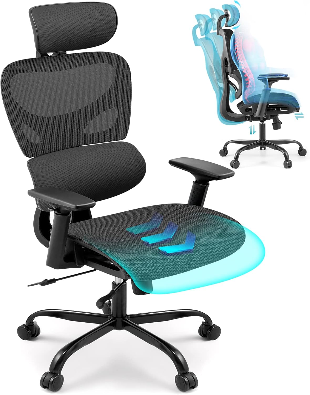 BNEHS Ergonomic Office Chair, Seat Slidable Desk Chair, Mesh Office ...