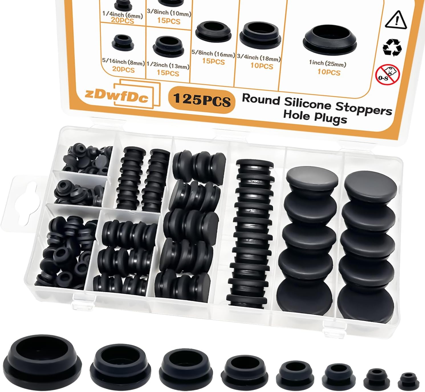 zDwfDc 125PCS 8 Sizes Black Rubber Plugs for Round Holes Silicone Plugs ...