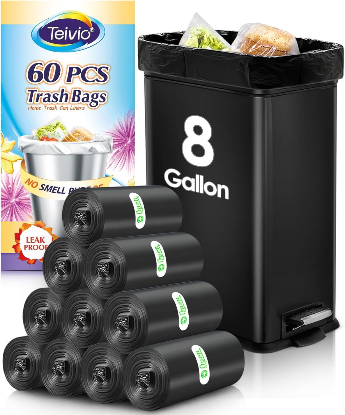 Amazon.com: Biodegradable Trash Bags 8 Gallon Black - Medium Garbage ...