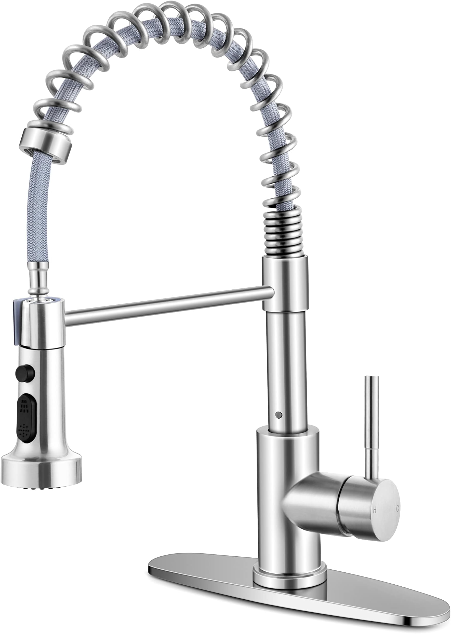 Homikit Kitchen Sink Faucet Brushed Nickel with Pull Down Sprayer ...