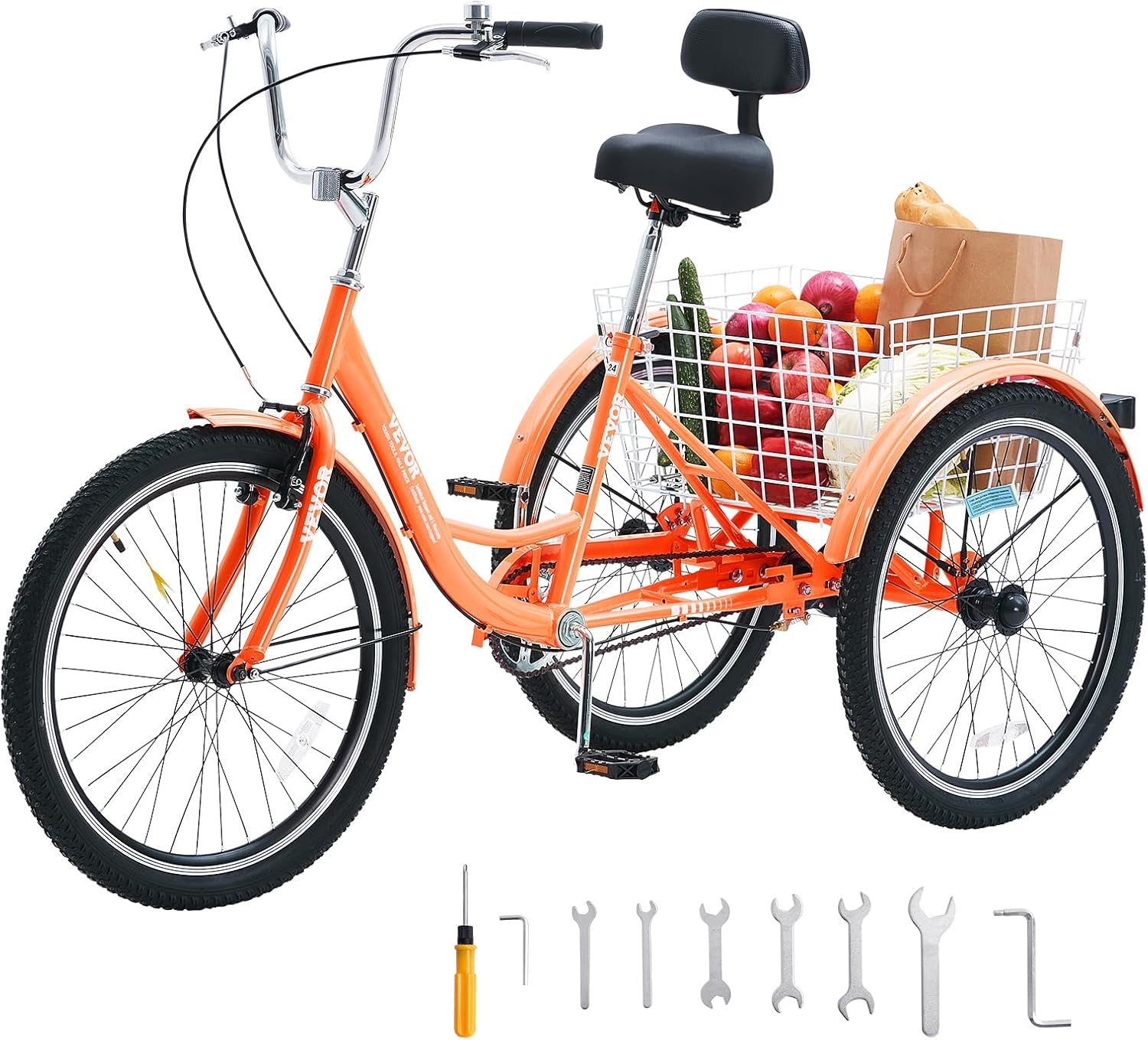 VEVOR Adult Tricycles Bike, 26 Inch Three-Wheeled Bicycles, 3 Wheel ...