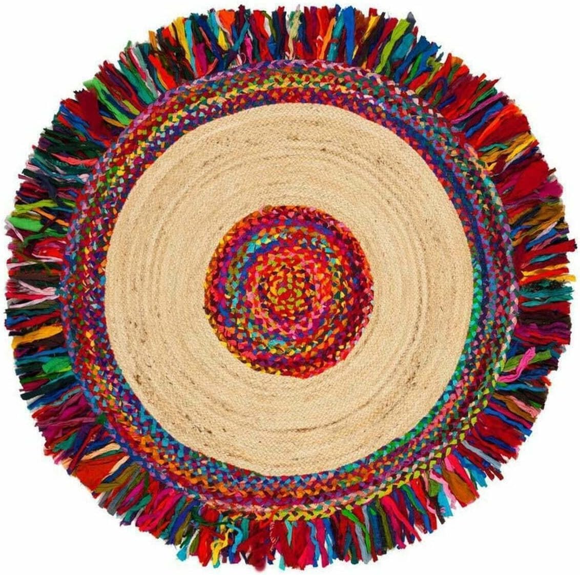 Amazon.com: Round Jute & Cotton Multi Chindi Hand Braided Rug ...