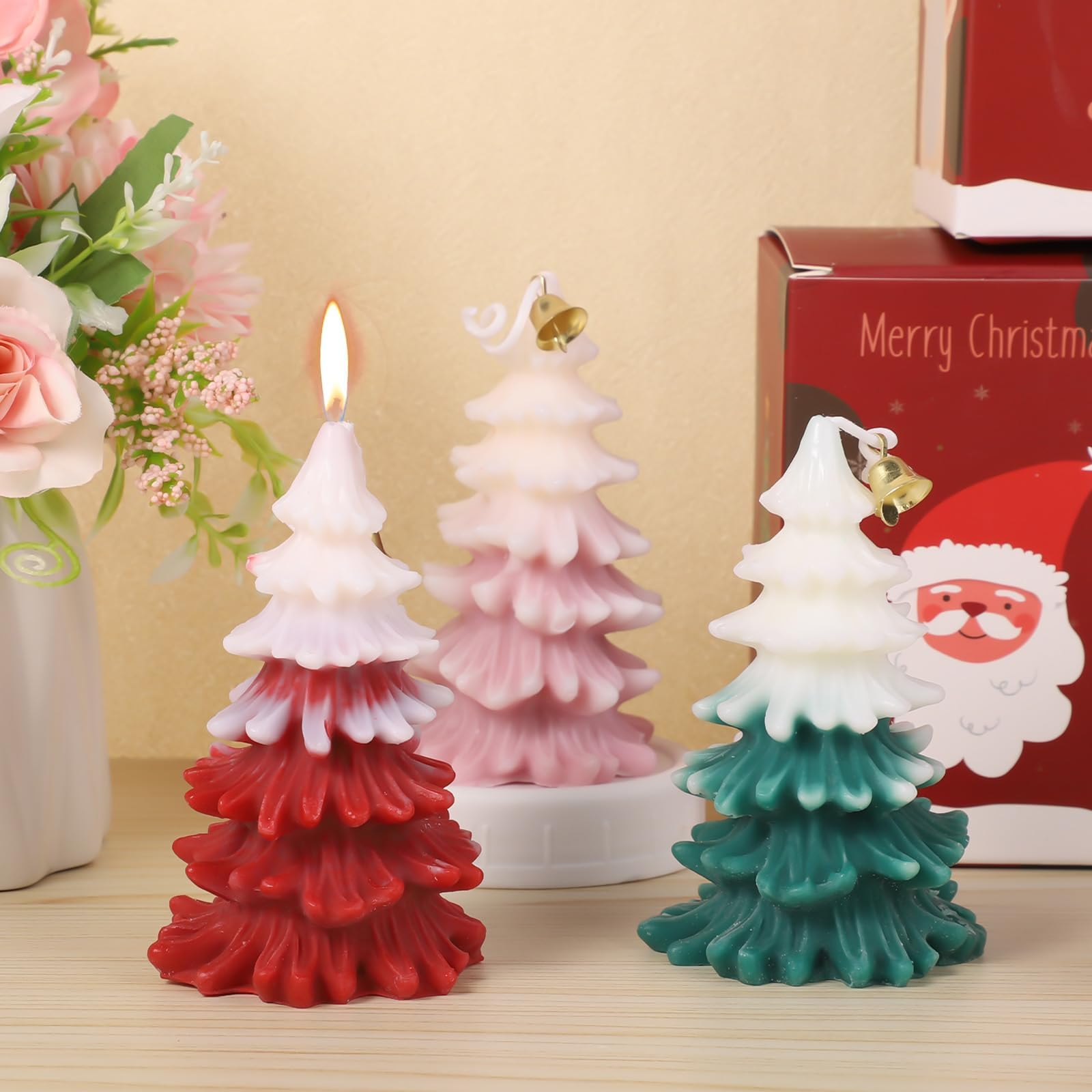 Amazon.com: 3pcs Christmas Tree Shape Candle with Bell, Christmas ...