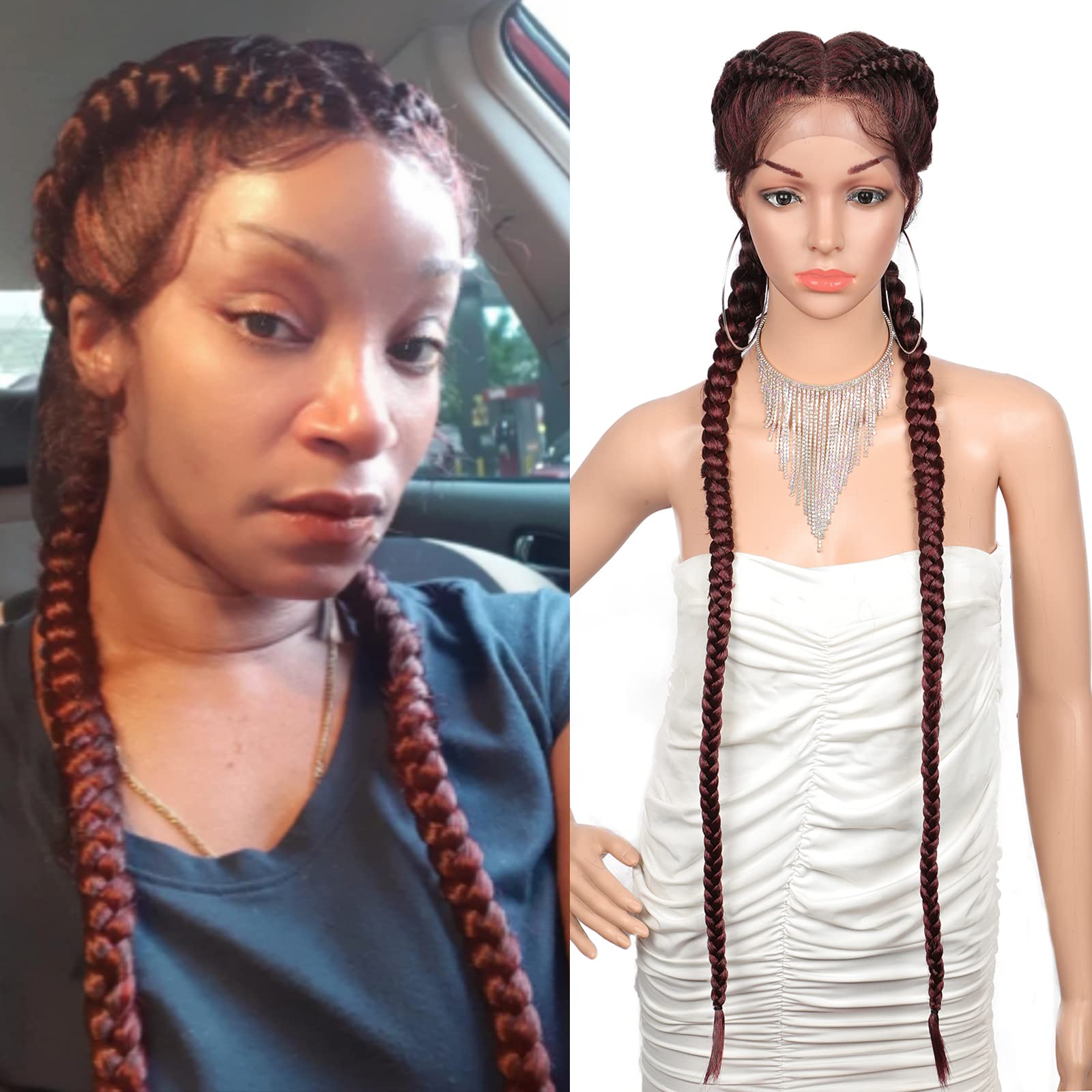 Brinbea 36” Lace Front Box Braided Wigs with Baby Hair for Women ...