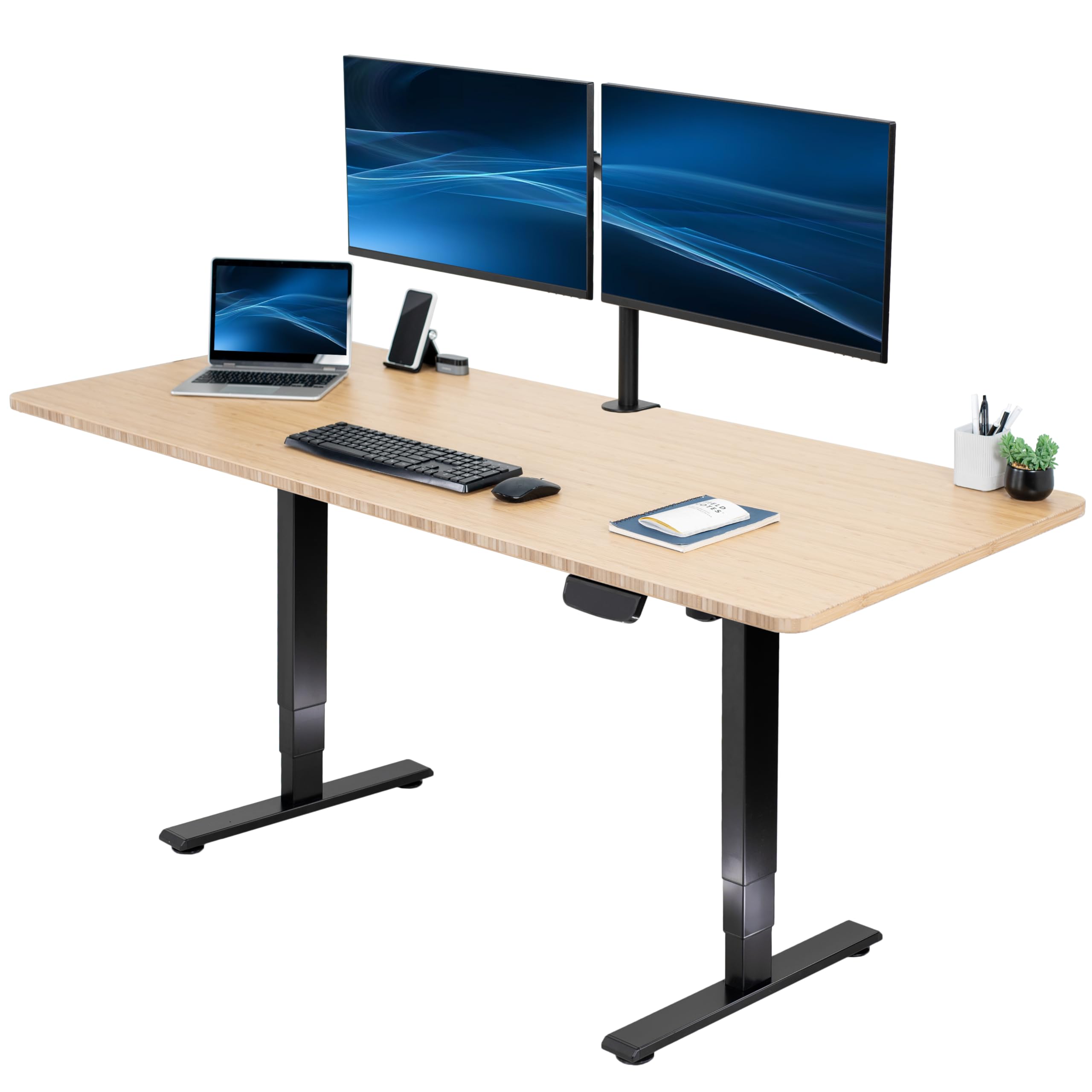 Amazon.com: VIVO Electric 71 x 30 inch Real Bamboo Standing Desk, Touch ...