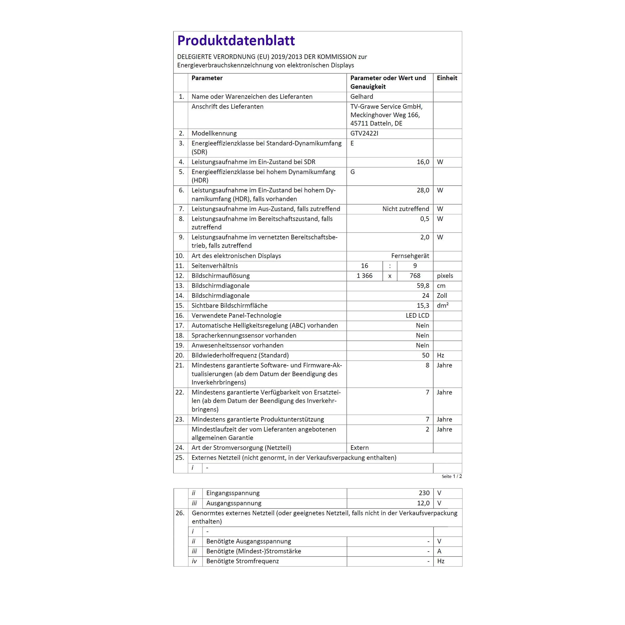 REFLEXION LED 23.6 Zoll TV LDDW-24 DVB-S2 / C / T2 DVD, 24 Volt 12 Volt ...