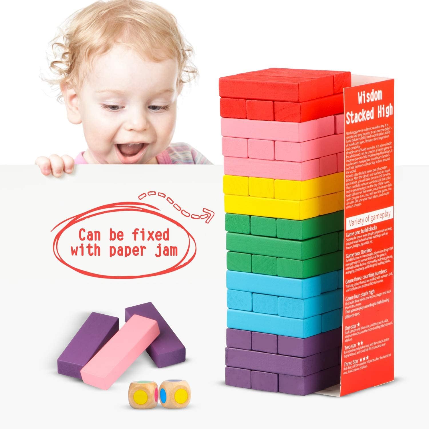 Buy Canuan Wooden Blocks Stacking Games, 48PCS Tumbling Stacking Blocks ...