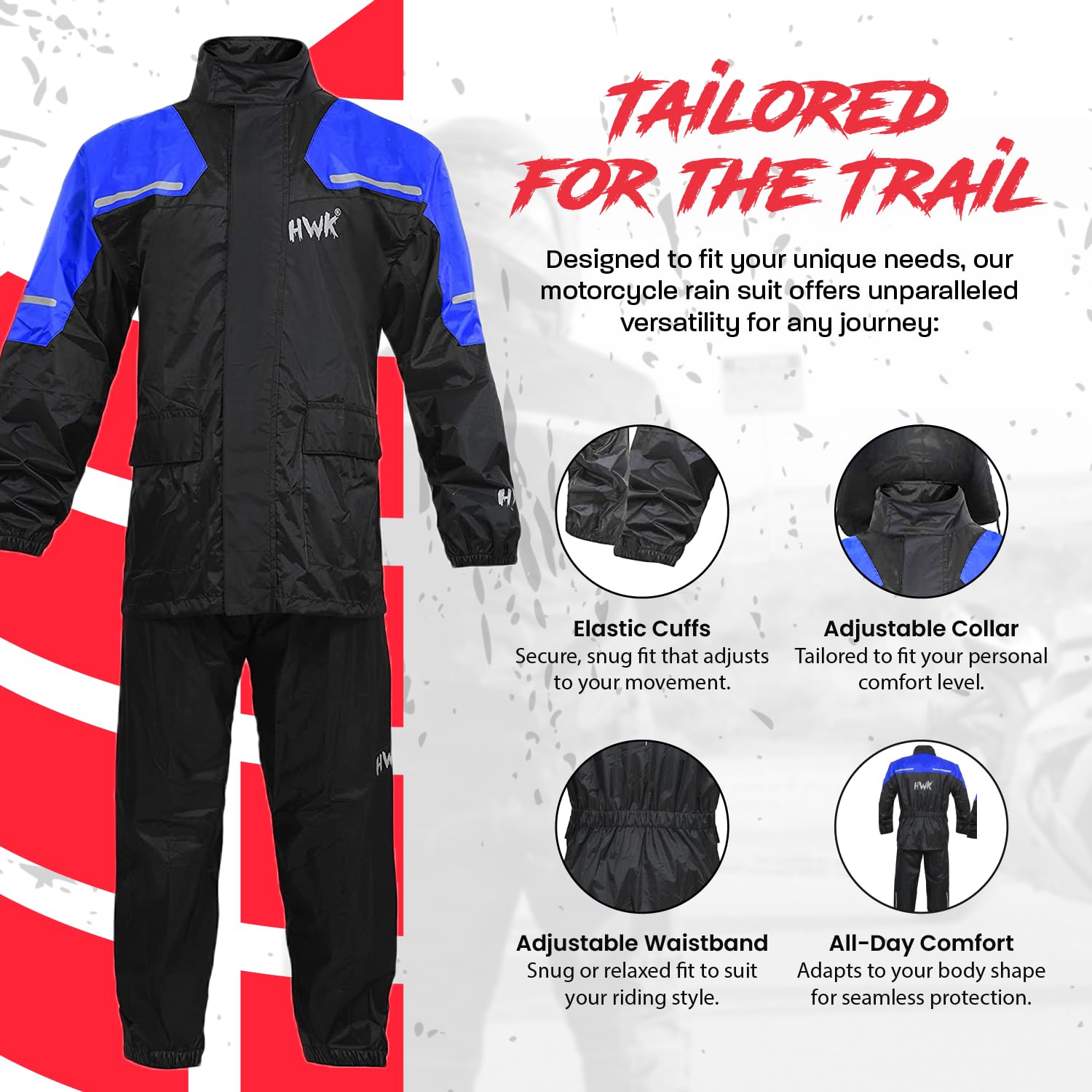 Snapklik.com : HWK Motorcycle Rain Suit For Men And Women, Two-Piece ...