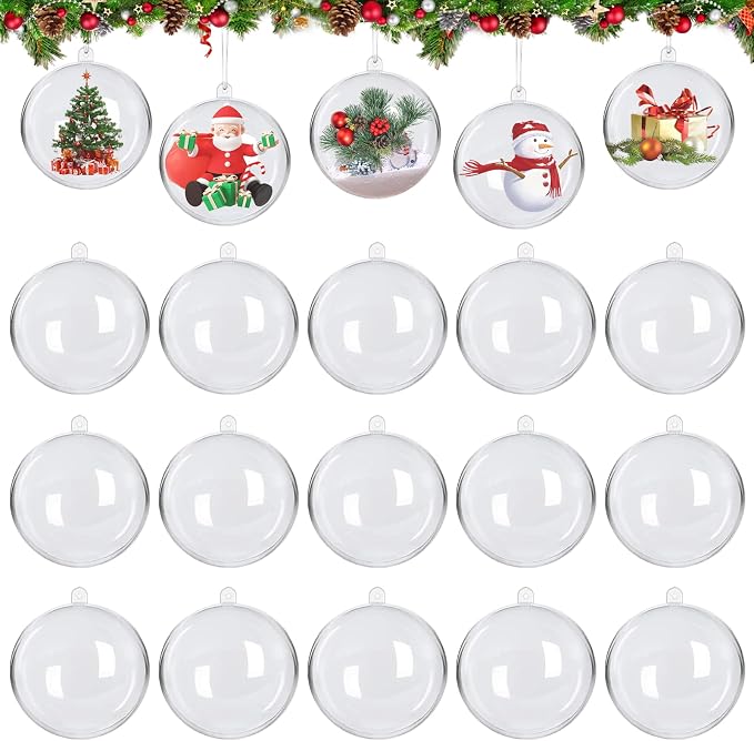 20Pcs Clear Baubles to Fill, 8cm Clear Plastic Christmas Baubles for ...