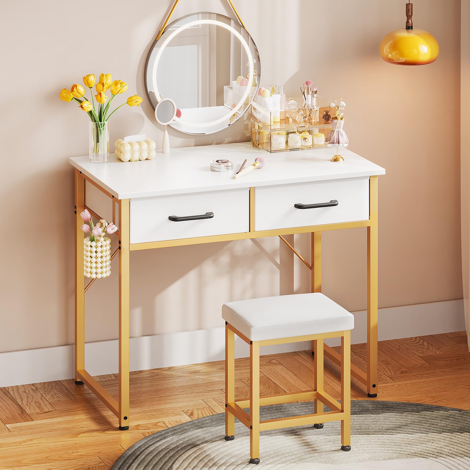 Amazon.com: AODK Small Vanity Desk No Mirror, 32 Inch Makeup Desk with ...
