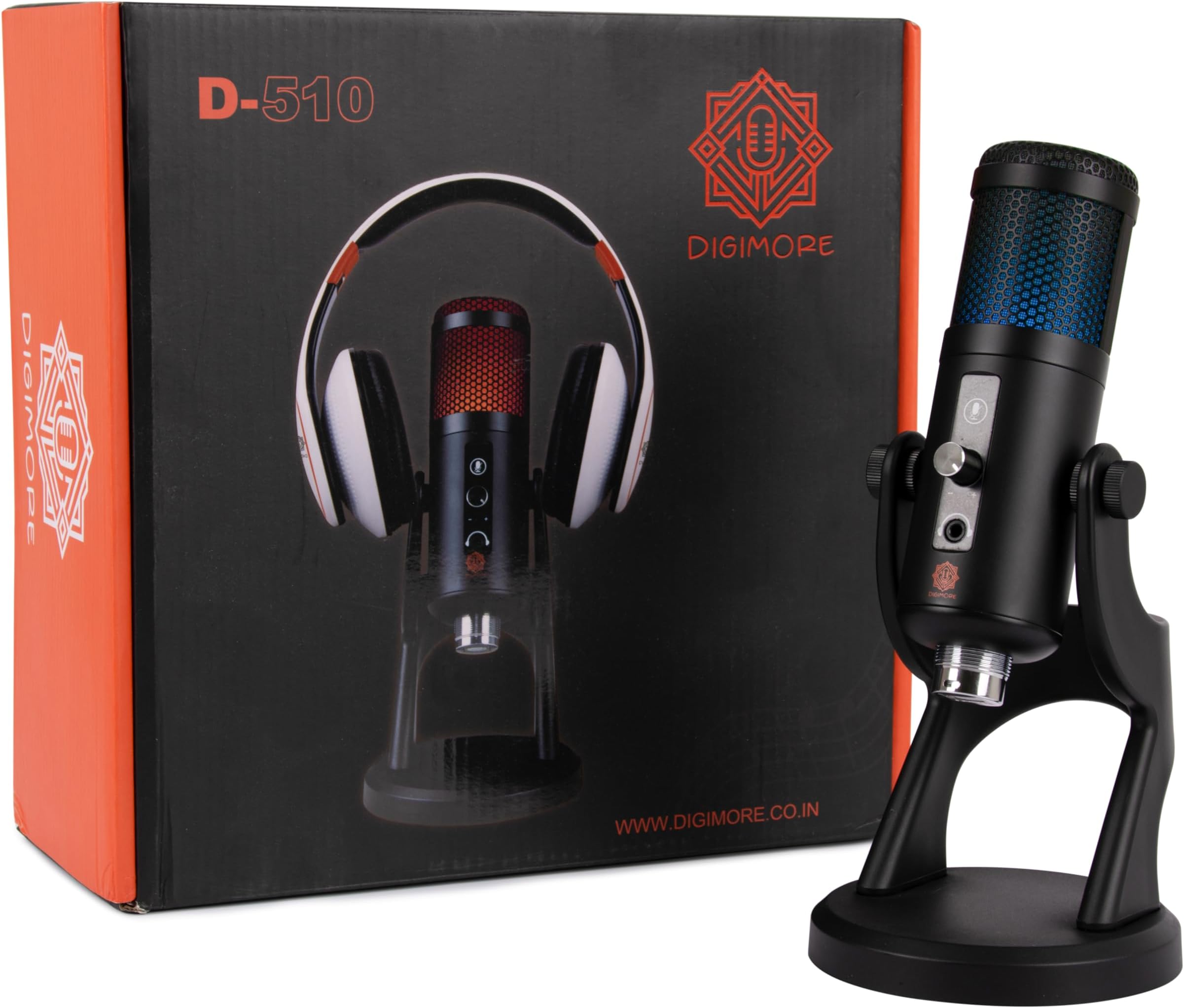 DIGIMORE RGB Gaming USB Condenser Microphone with 0 Latency Monitoring ...