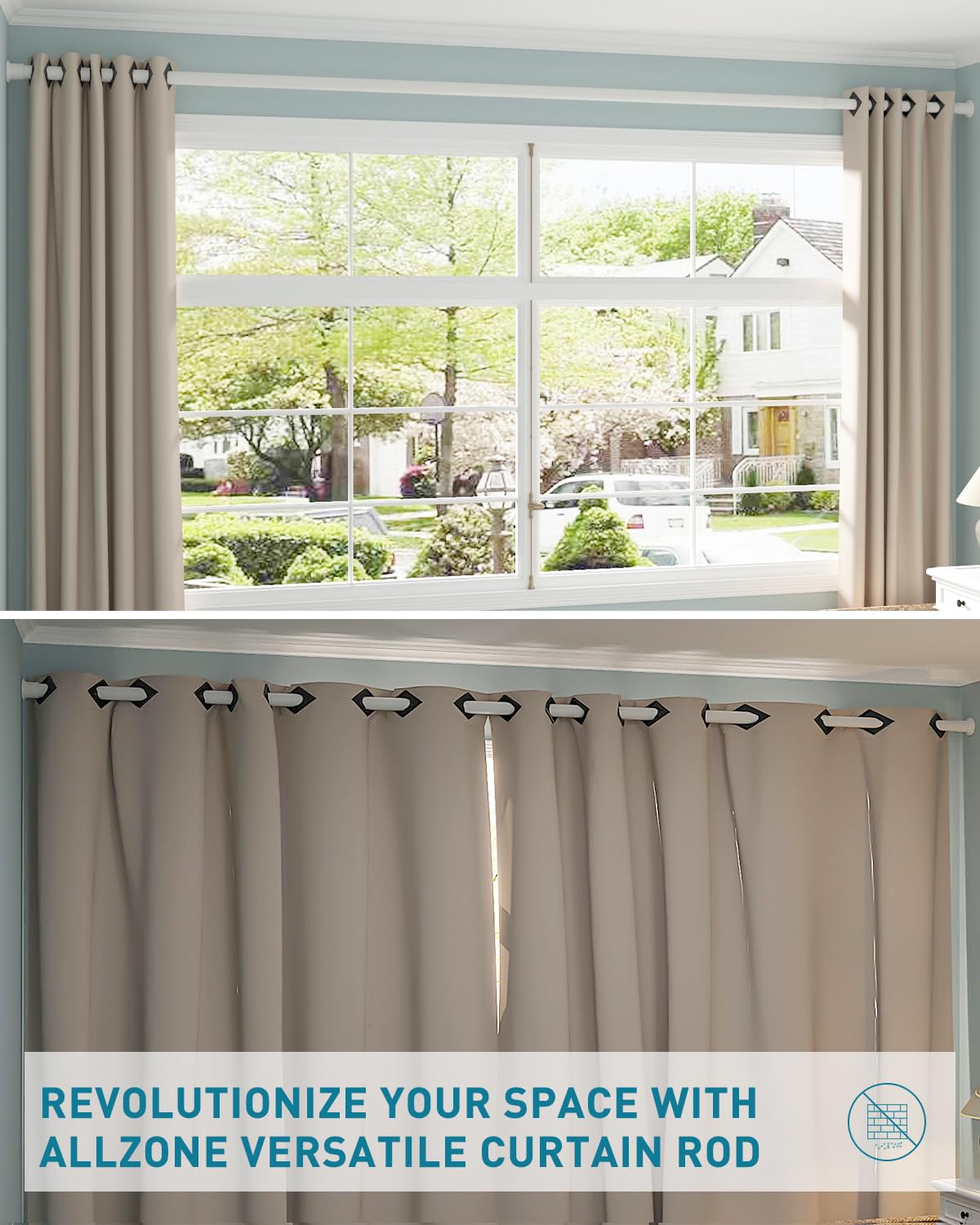 ALLZONE Spring Tension Curtain Rod,123 to 160 Inches Adjustable, Extra ...